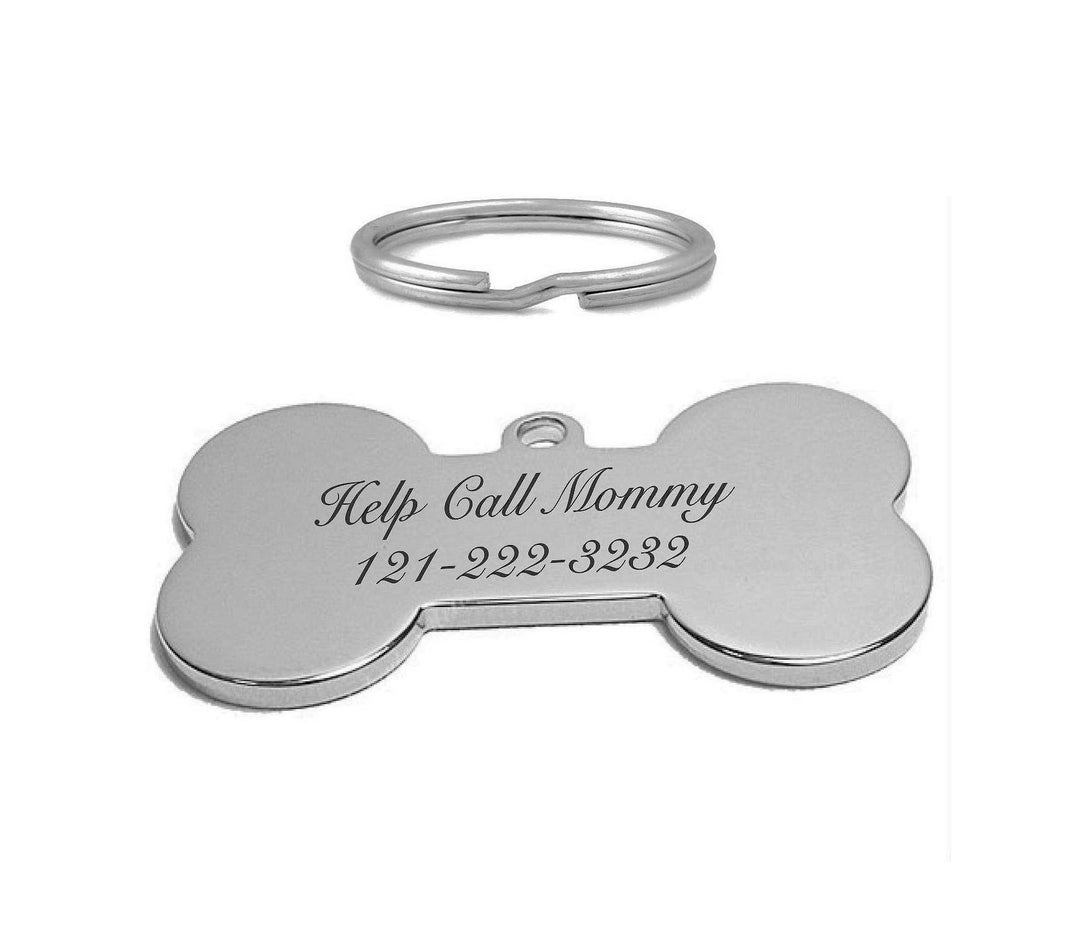 Personalized Polished Silver Dog Bone Pet Tag Front and Back Dog Tags ...