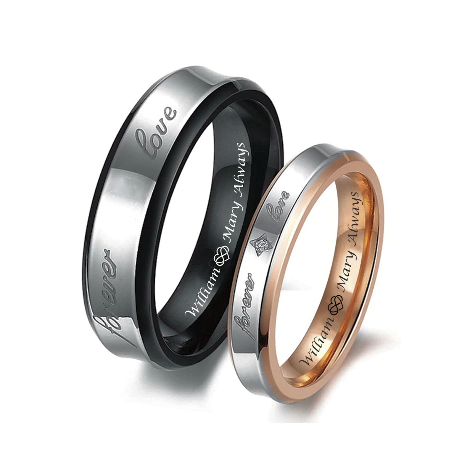 Engraved Ring Personalized Ring Couples Ring Set Gold & - Etsy