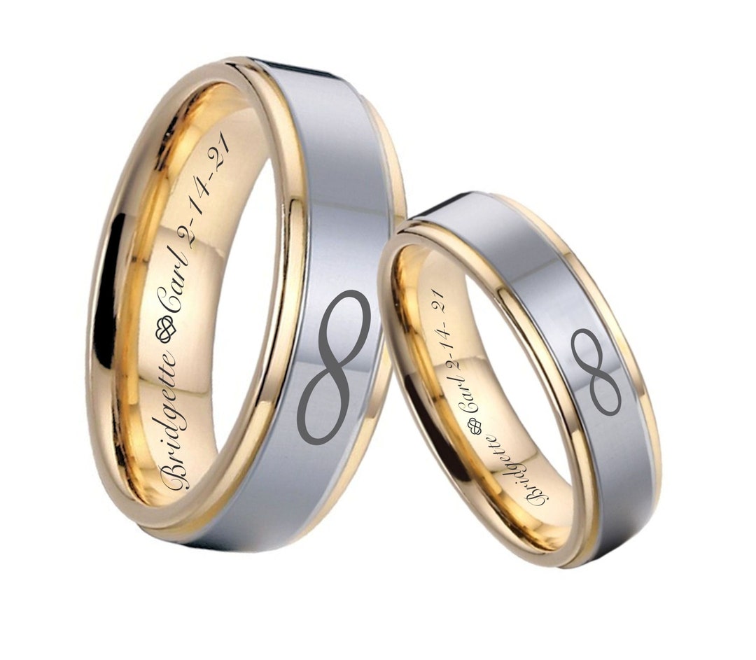 Engraved Tungsten Ring Silver & Gold Tungsten Band Couple Ring - Etsy