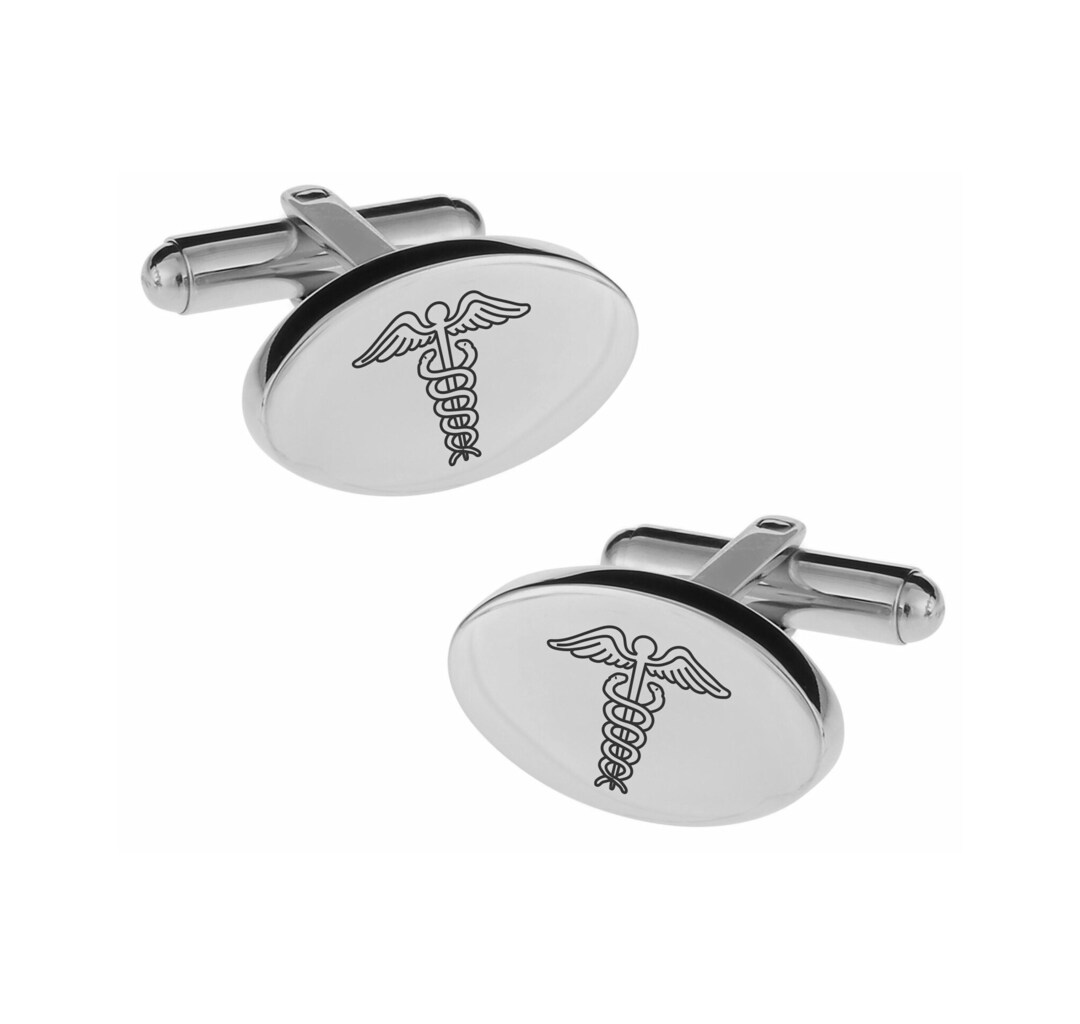 Engraved Caduceus Cufflinks - Stainless Steel Medical Gift - Etsy
