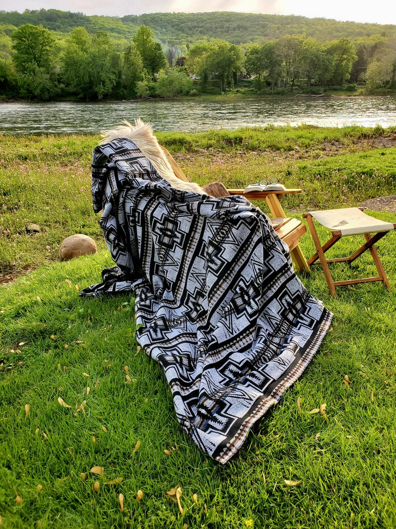 Wool Blend Blanket- Aztec Blanket, Reversible Blanket, Southwest - Etsy