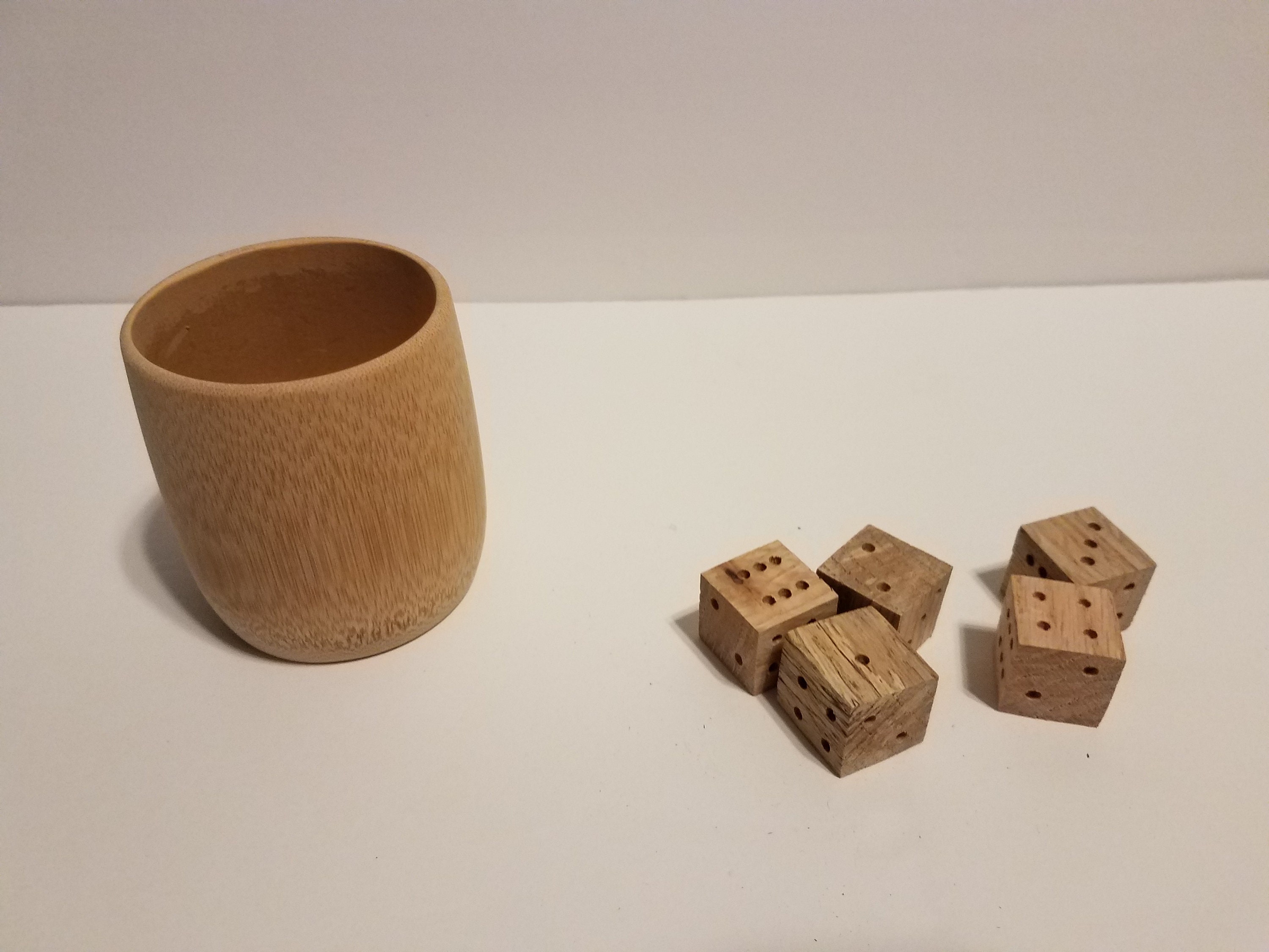 5 Dice and Cup - Solid Wood - Oak Hardwood Dice - Etsy