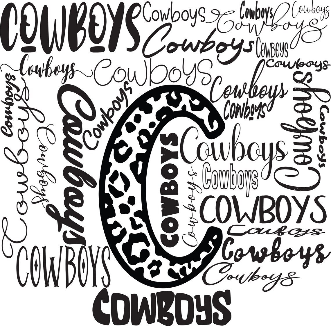 Cowboys Subway Art, Sports SVG, Cowboys Collage, Team Mascot, Leopard ...