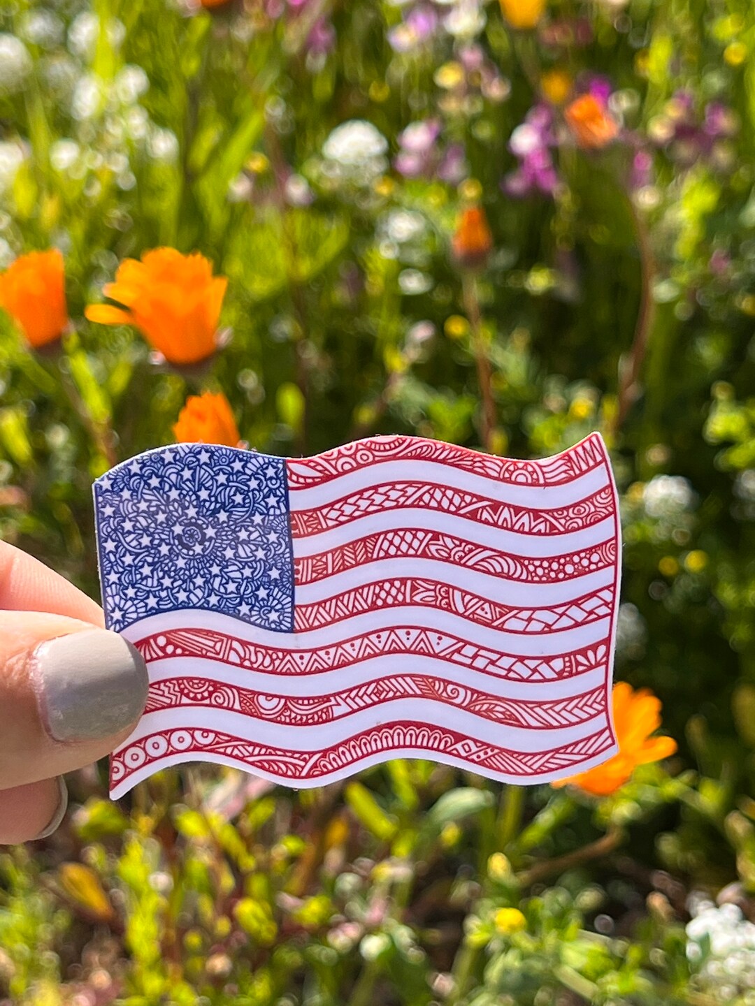 Beautiful Zentangle American Flag Sticker, Red White Blue, Old Glory ...
