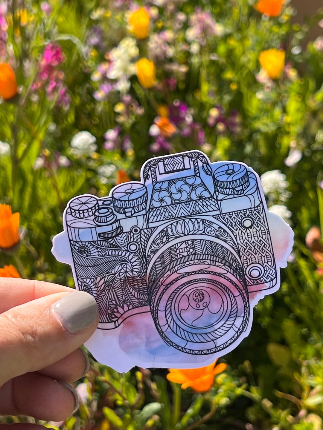 Beautiful Zentangle Watercolor Camera Sticker, Photographer Gift ...