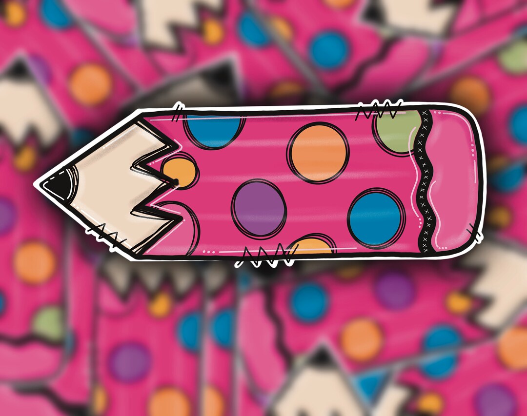 Pink Polka Dot Pencil Sticker, Laminated Water Resistant Vinyl - Etsy