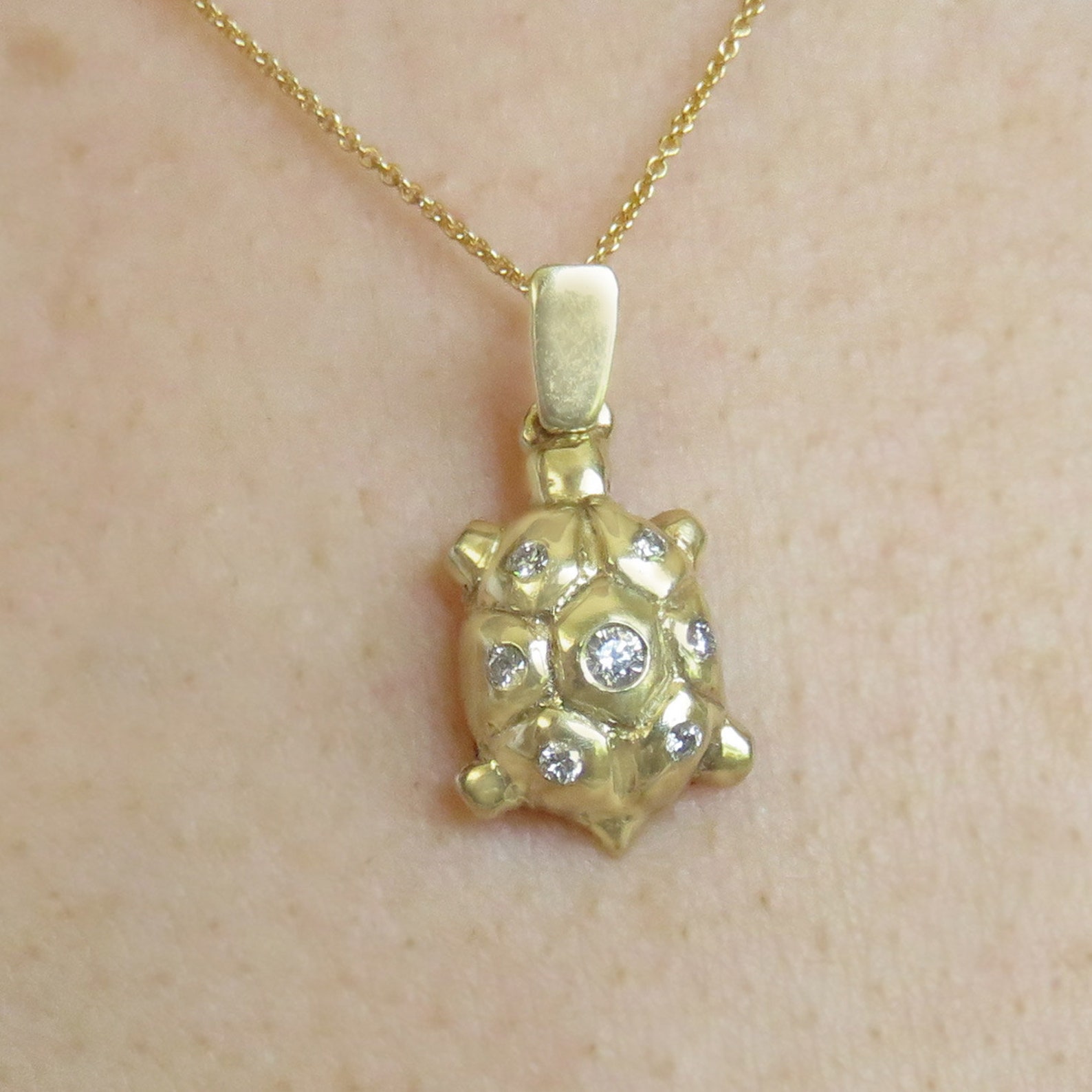14K Yellow Gold Turtle Pendant With Diamonds Tortoise - Etsy