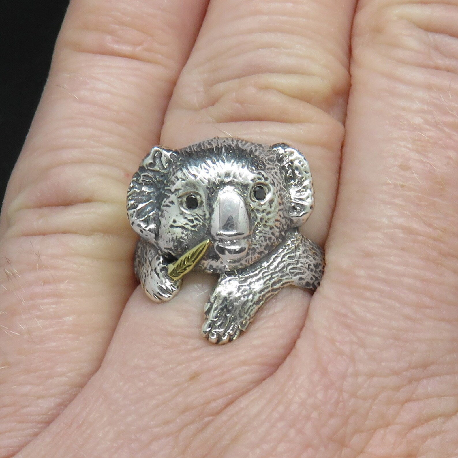 Cute Koala Ring With Black Diamond Eyes and 14K Yellow Gold - Etsy