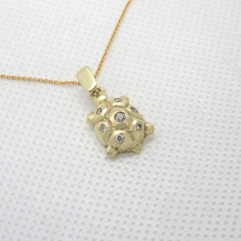 14K Yellow Gold Turtle Pendant With Diamonds Tortoise - Etsy