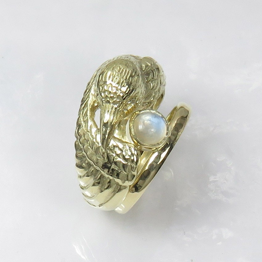 14K Gold Raven Ring With Moonstone Pagan Wedding Ring - Etsy Israel