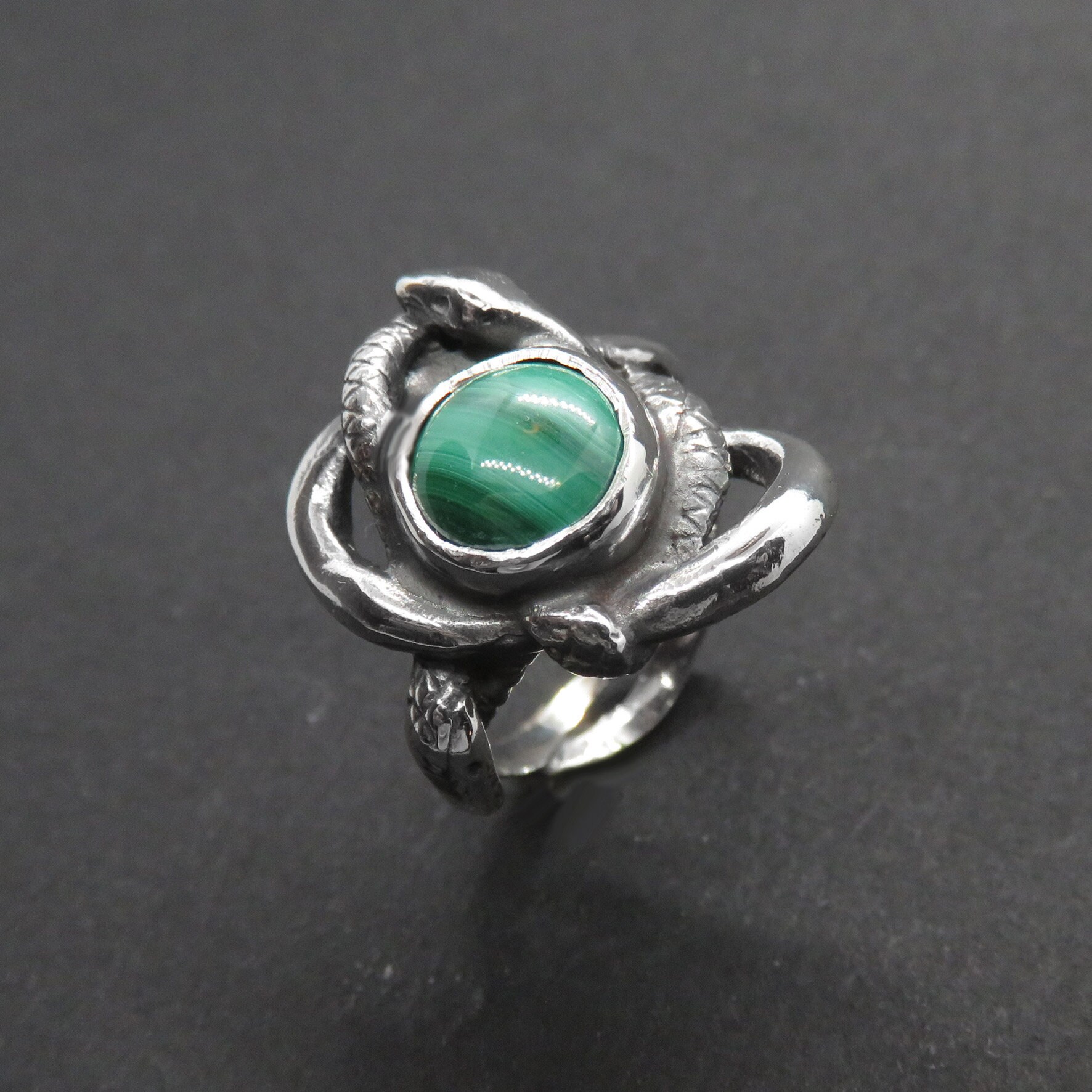 Mythical Serpents Ring with Malachite or Another Semiprecious | Etsy