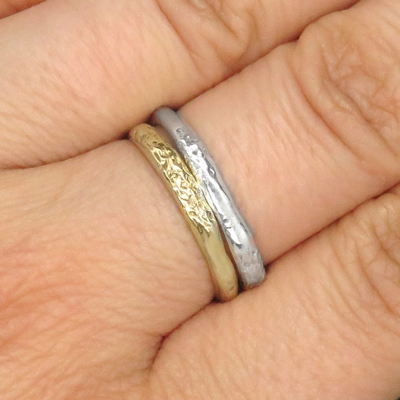 14K Yellow Gold Stackable Ring Textured Slim Gold Band 585 | Etsy