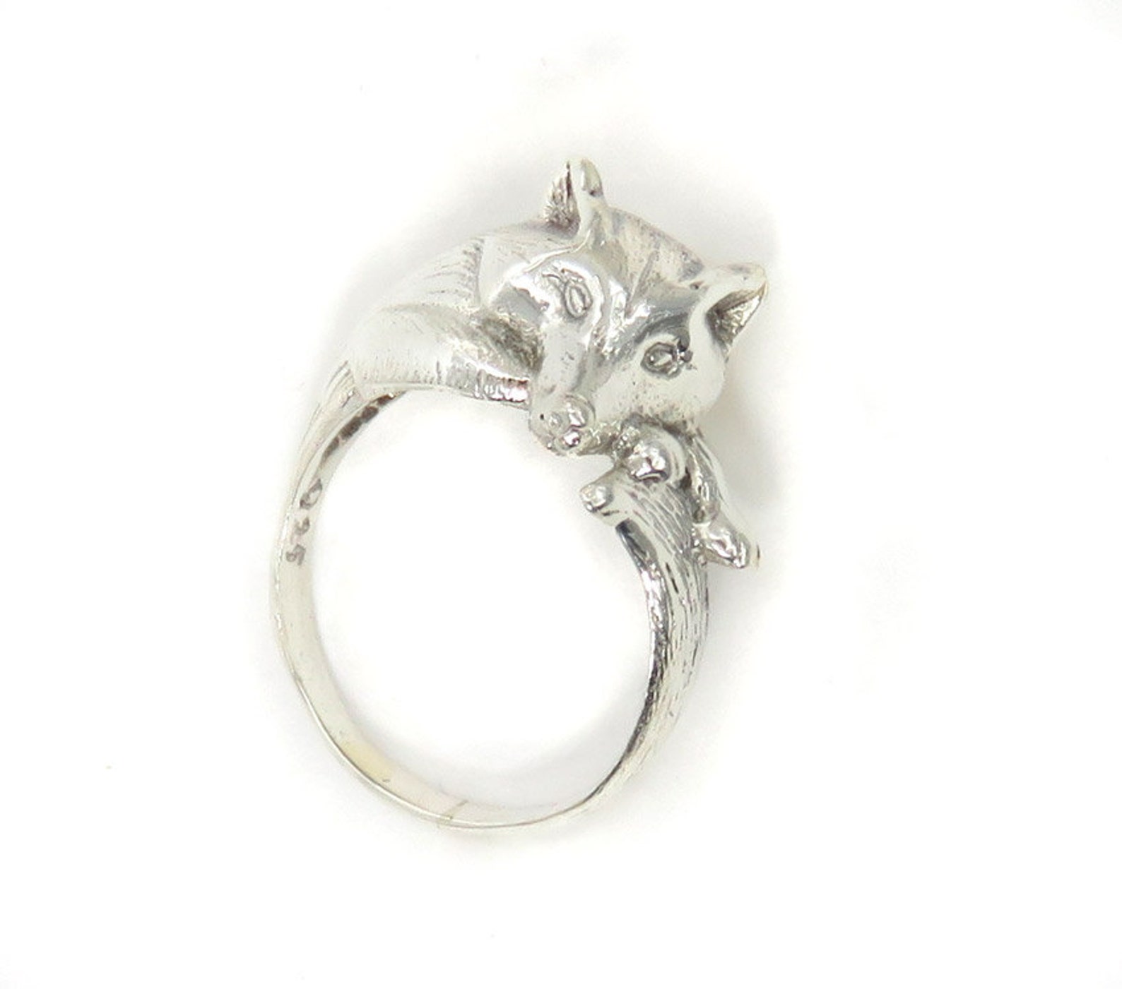 White Wolf Ring - Sculpted Lying Wolf Ring in Sterling Silver - Dog ...
