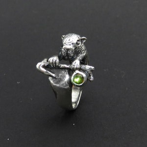 Beaver Ring With Peridot - Animal Ring - Totem Ring - Green Stone Ring ...