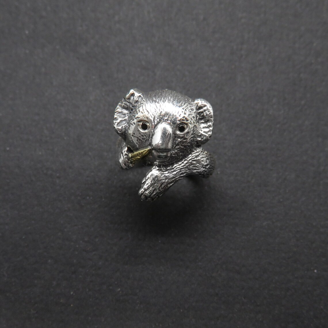 Cute Koala Ring With Black Diamond Eyes and 14K Yellow Gold - Etsy Israel