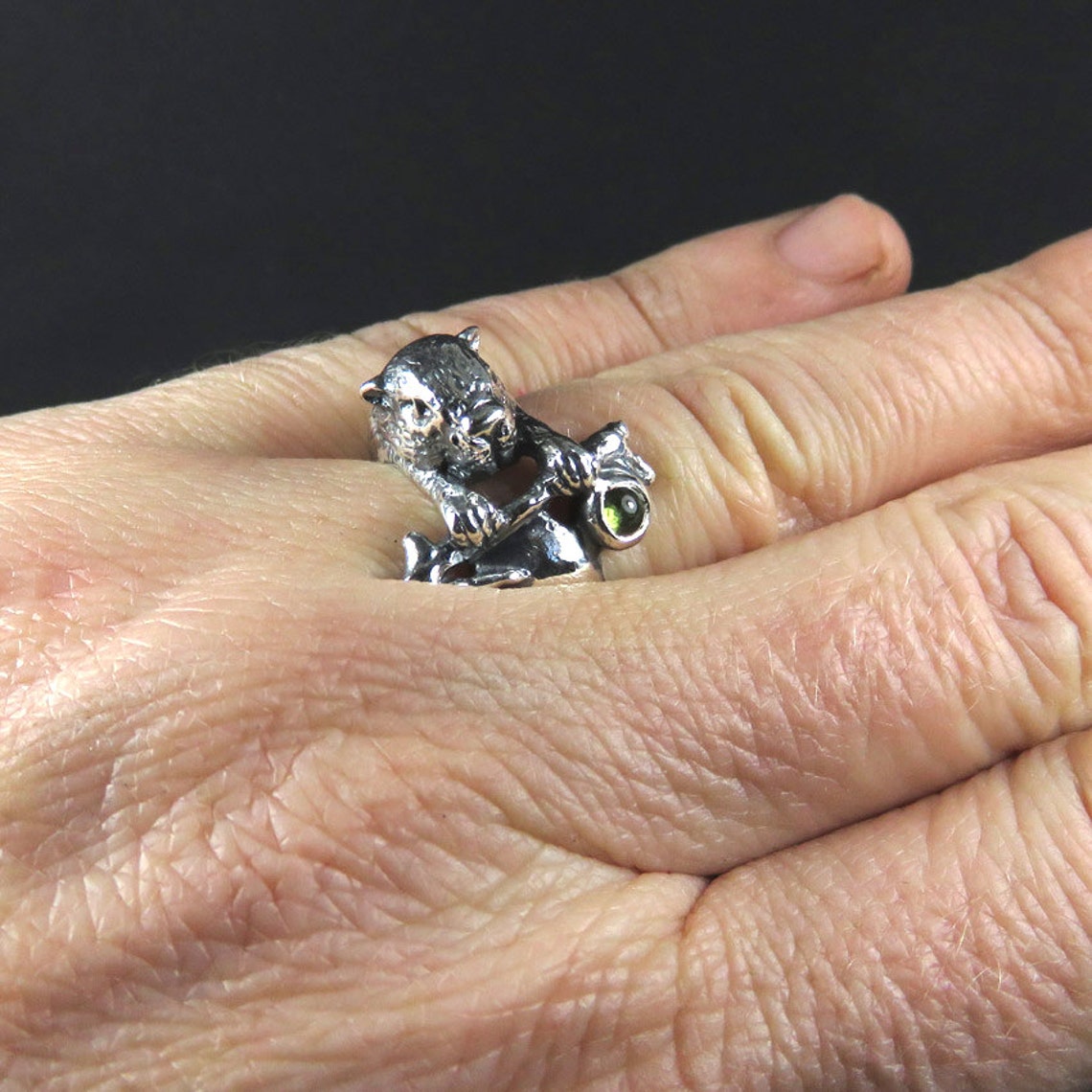 Beaver Ring With Peridot Animal Ring Totem Ring Green - Etsy Israel