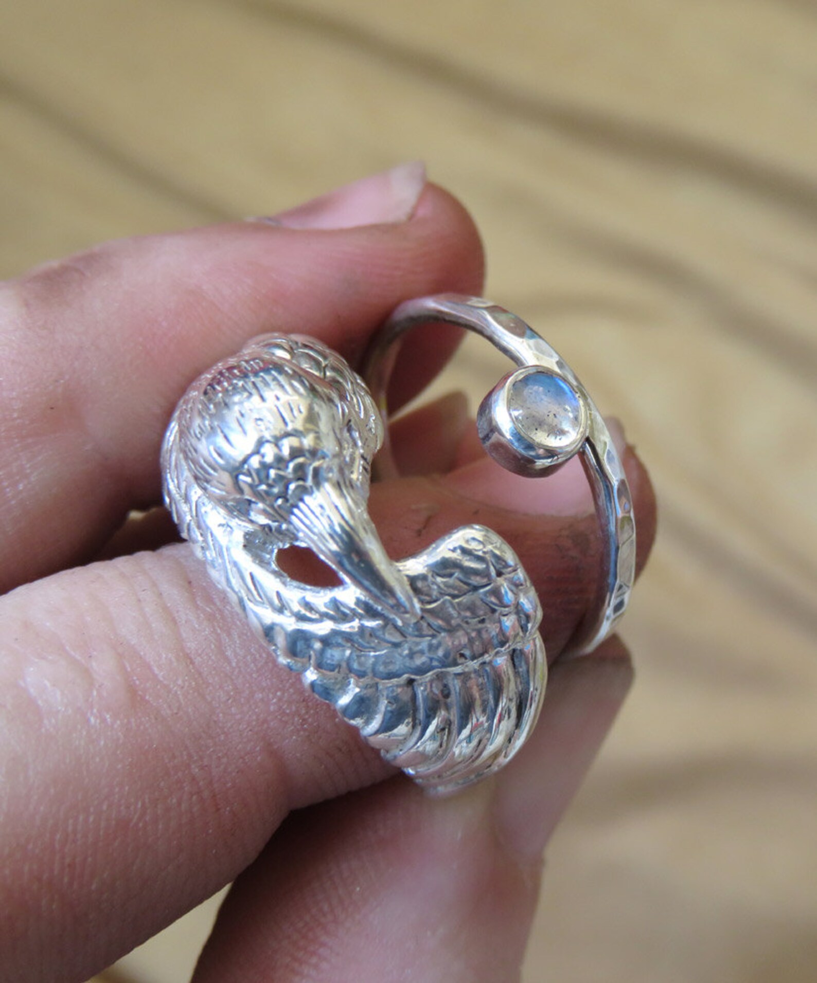 White Raven Ring Pagan Wedding Ring With Moonstone - Etsy Canada