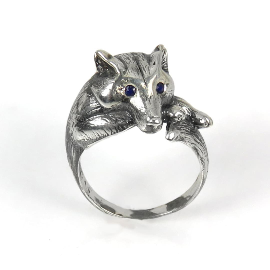 Wolf Ring With Sapphire Eyes - September Birthstone Jewelry - Occult ...