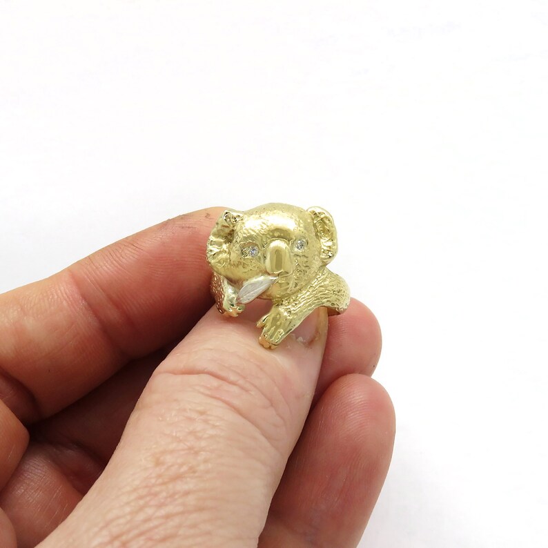 Cute Koala Ring in 14K Yellow Gold With White Diamond Eyes and - Etsy