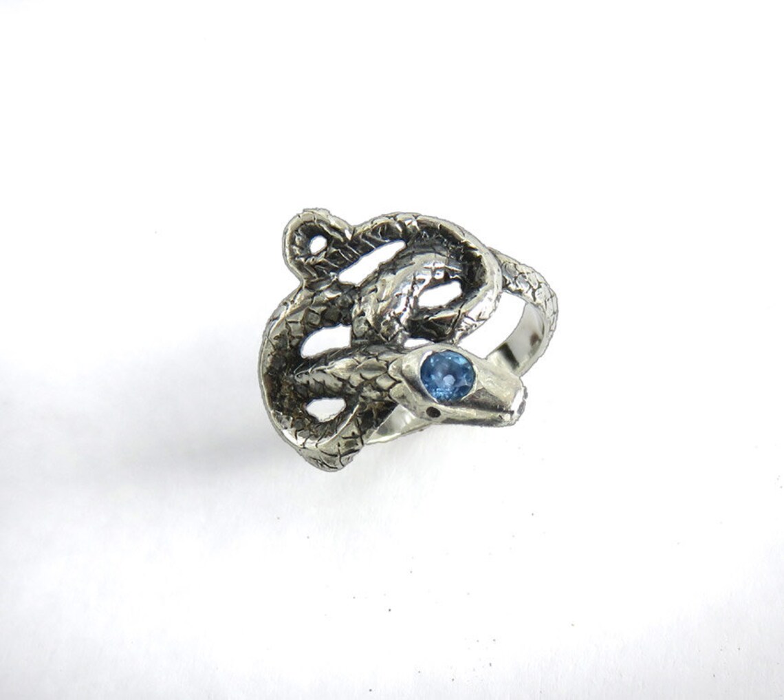 Silver Snake Ring With Sky-blue Topaz - Totem Ring - Eternity-shaped ...