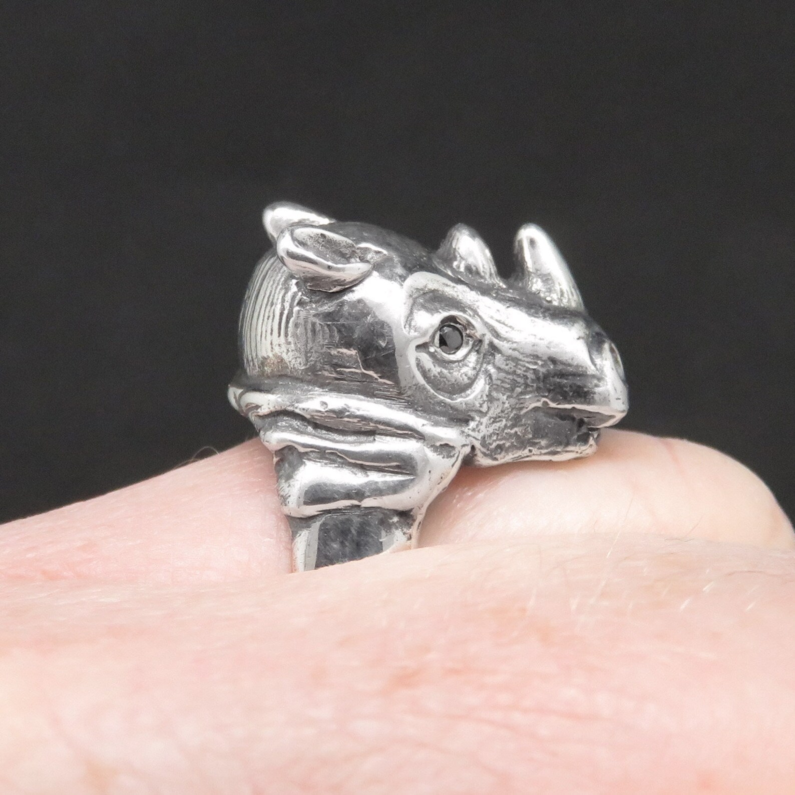 Rhinoceros Ring With Black Diamonds Chunky Animal Ring in - Etsy