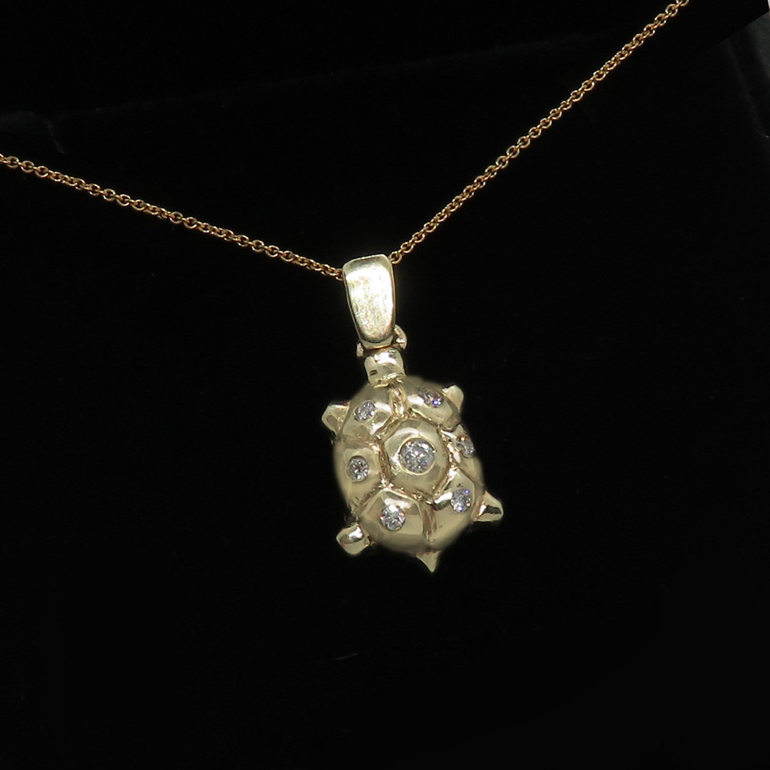 14K Yellow Gold Turtle Pendant With Diamonds Tortoise - Etsy