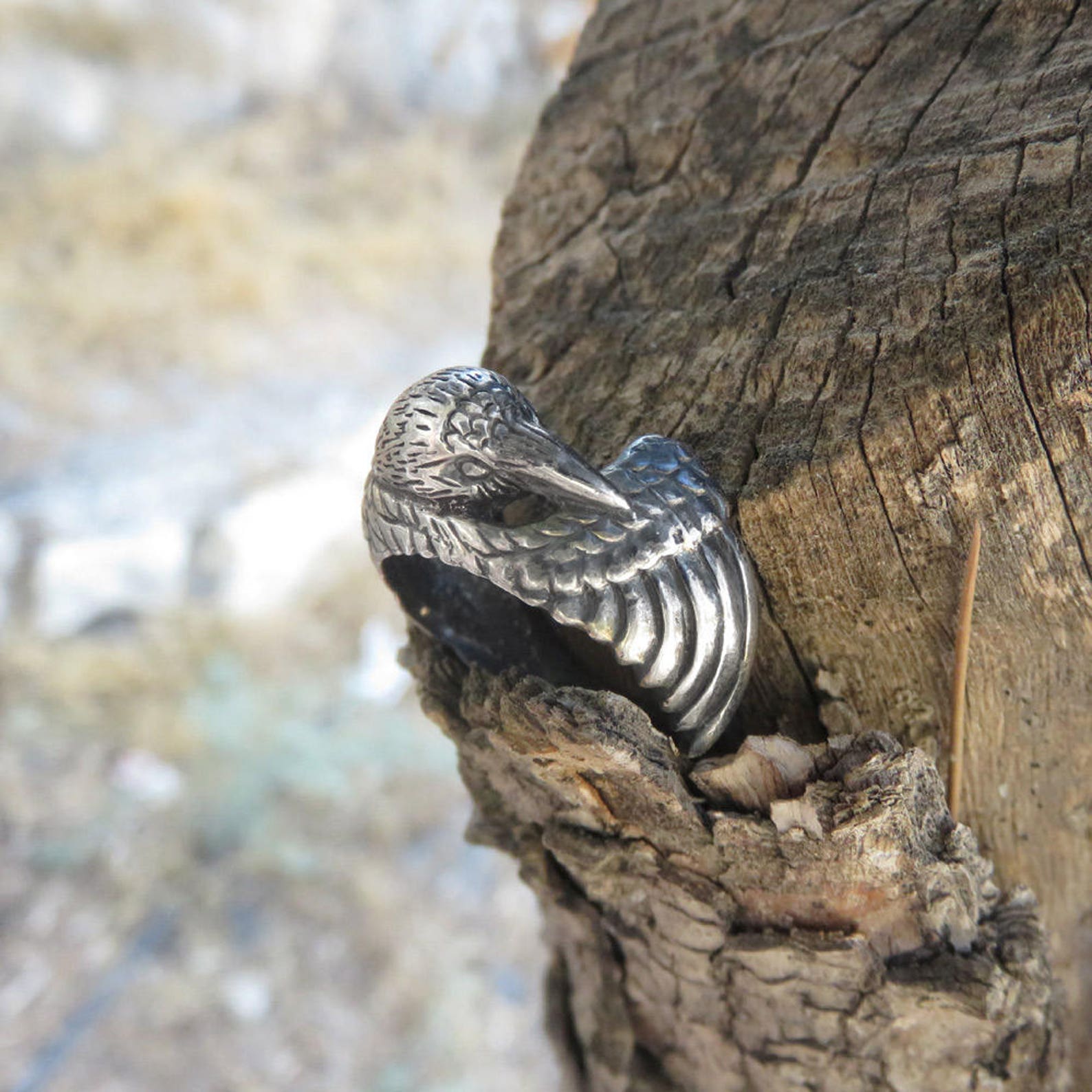 Realistic Raven Ring in Sterling Silver - Pagan Totem Ring - Odin's ...