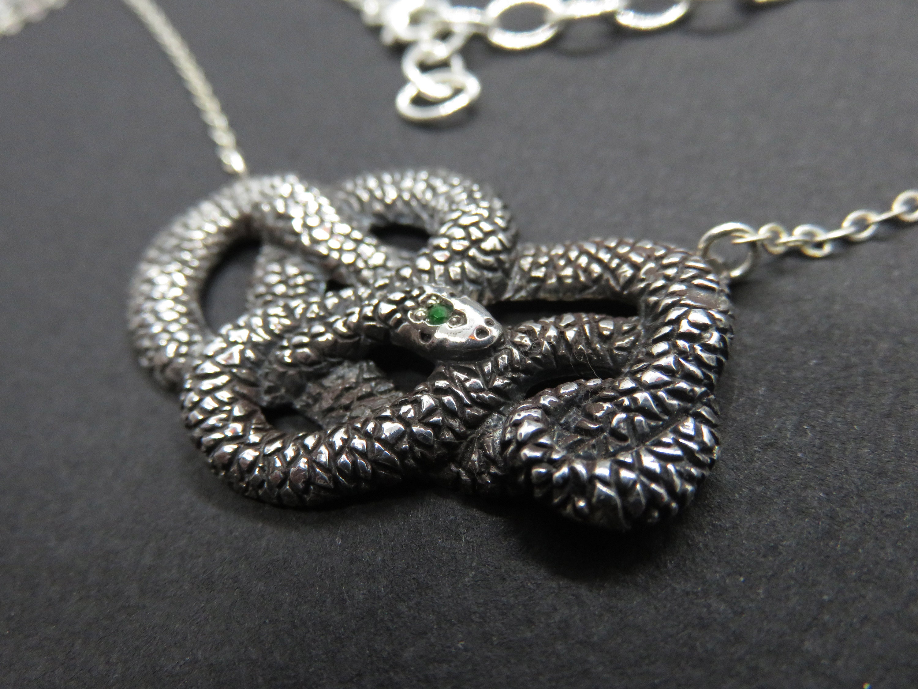 Serpent Pendant - Twisted Snake Necklace With Emerald - Sterling Silver ...