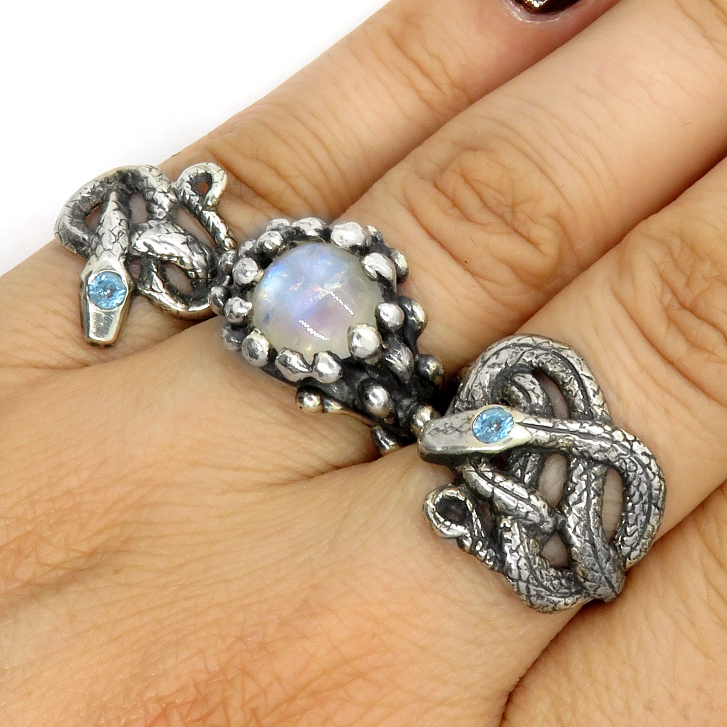 Silver Snake Ring With Sky-blue Topaz Totem Ring | Etsy