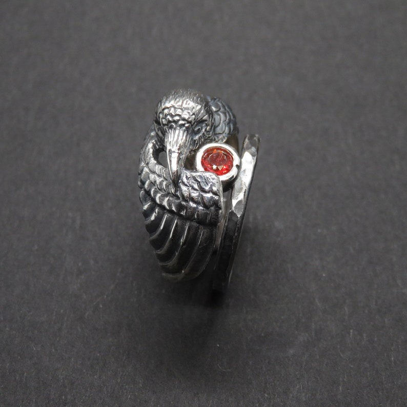 Raven Ring With Fire Opal Companion Mythical Crow Ring for - Etsy