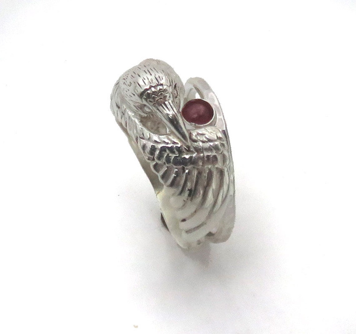 White Raven Ring With Ruby Companion - Sculpted Double Ring in Sterling ...