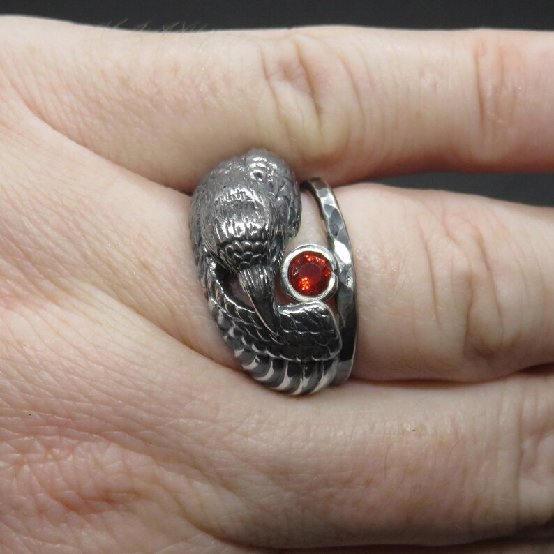 Raven Ring With Fire Opal Companion Mythical Crow Ring for | Etsy
