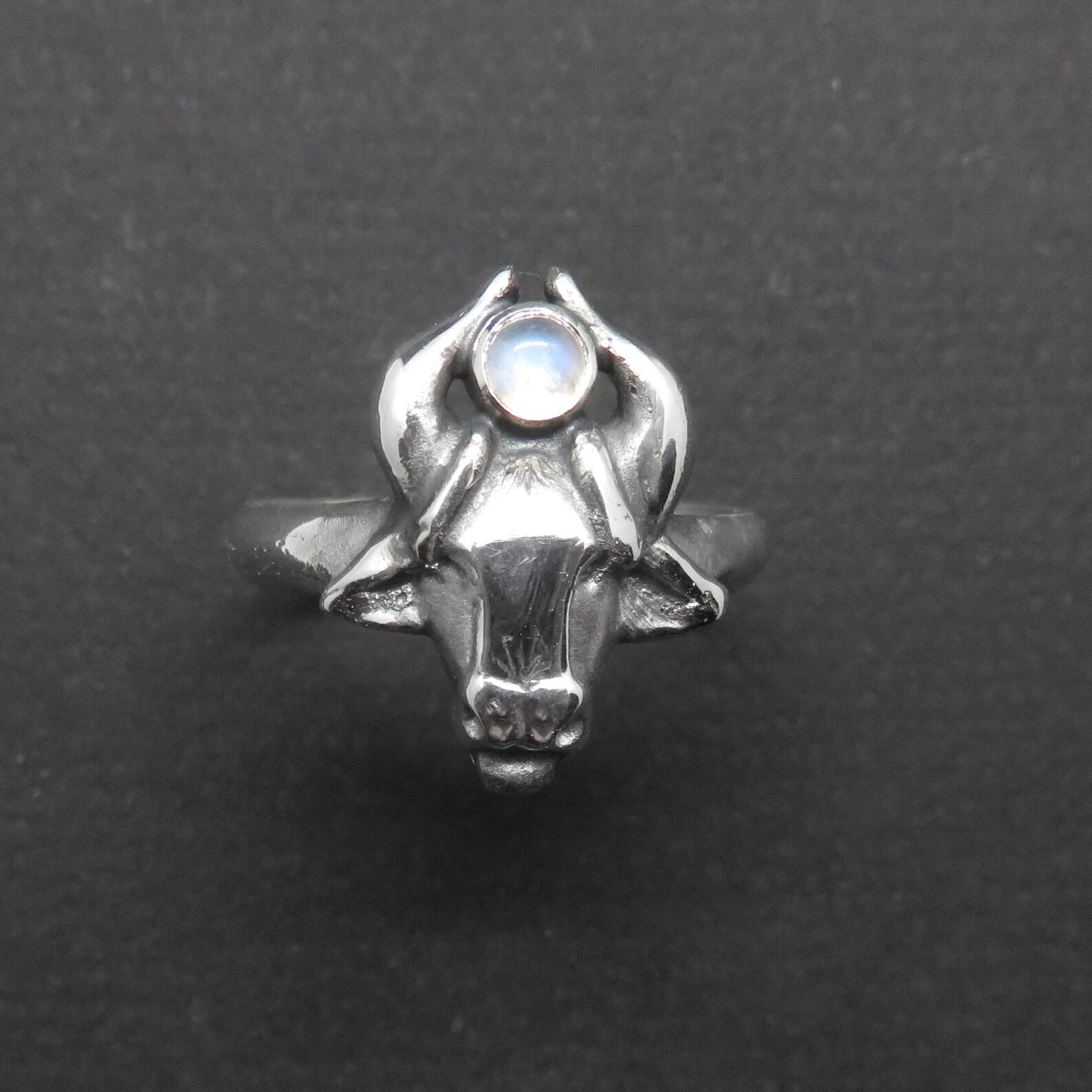 Taurus Ring With Moonstone in Sterling Silver Rainbow | Etsy