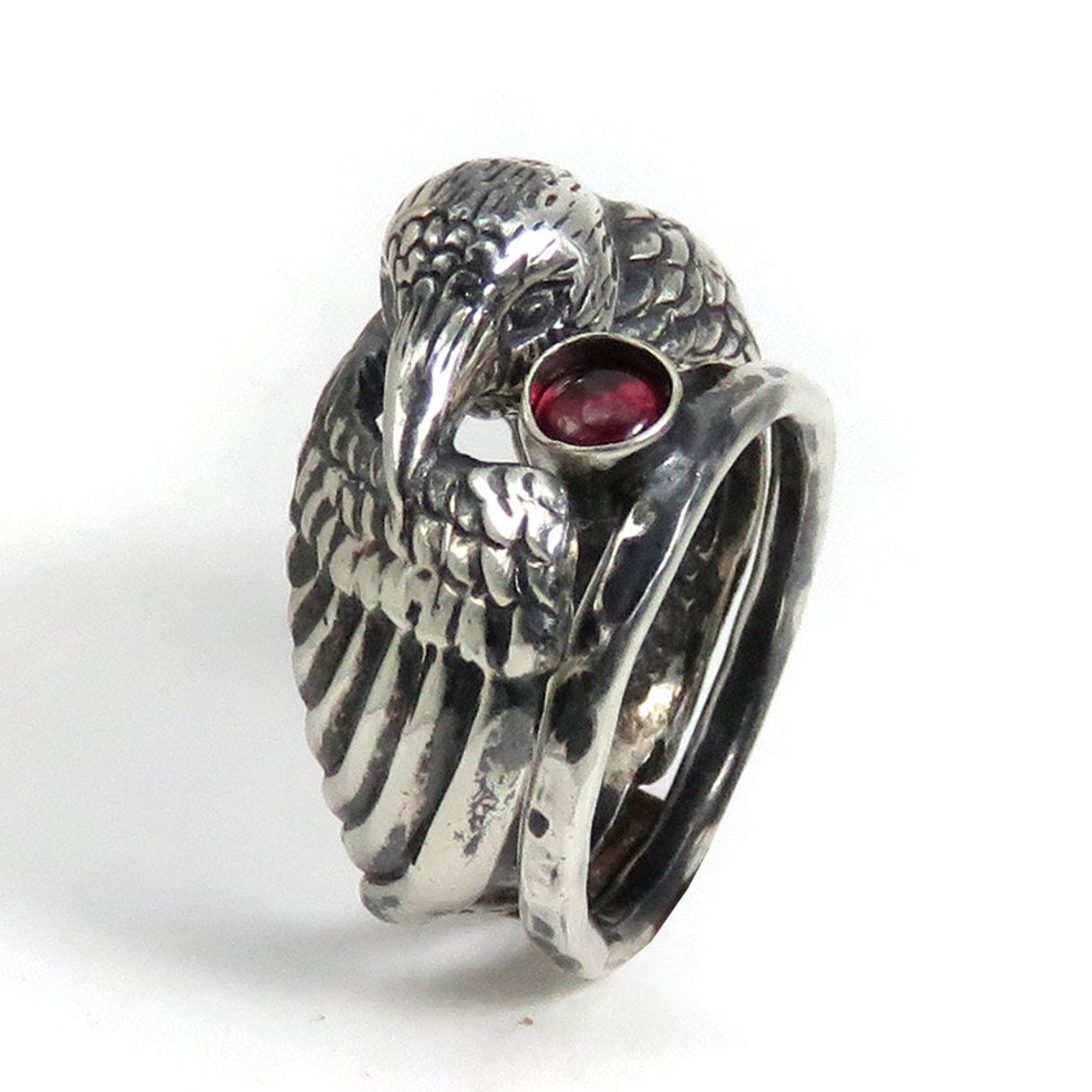 Raven Ring with Garnet Companion Sculpted Double Ring in | Etsy