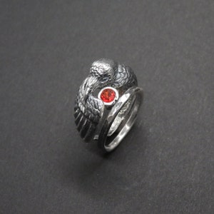 Raven Ring With Fire Opal Companion - Mythical Crow Ring for Witches ...