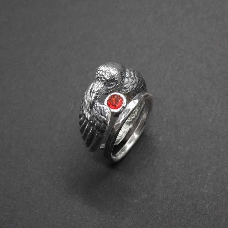 Raven Ring With Fire Opal Companion Mythical Crow Ring for - Etsy
