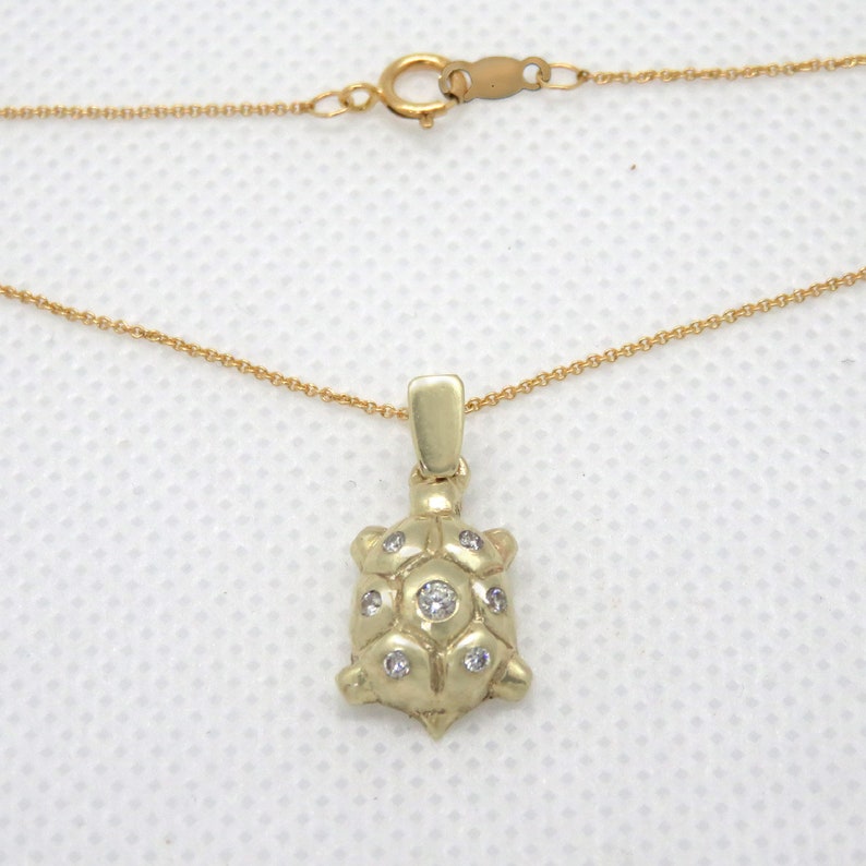 14K Yellow Gold Turtle Pendant With Diamonds Tortoise - Etsy