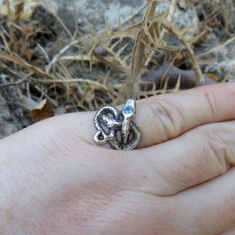 Silver Snake Ring With Sky-blue Topaz Totem Ring - Etsy