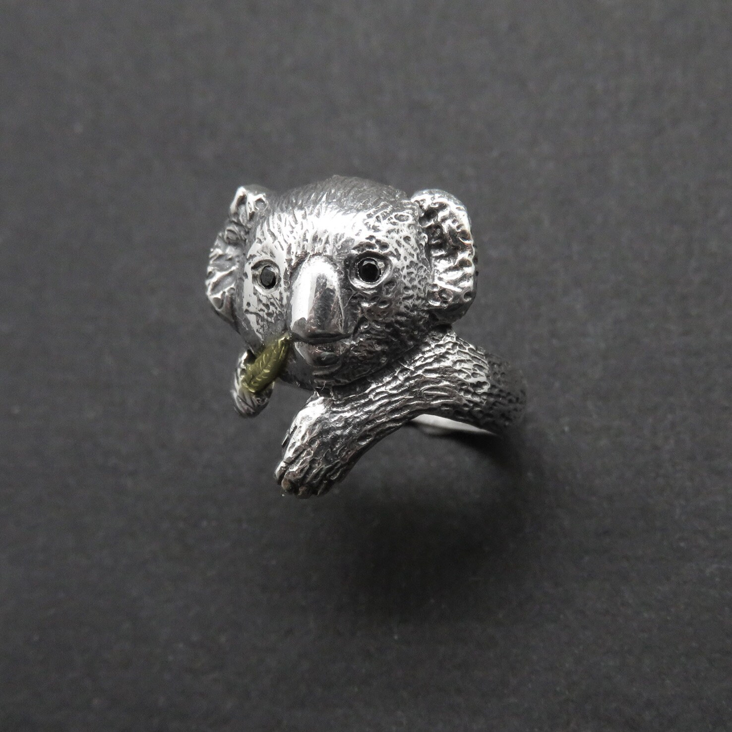 Cute Koala Ring With Black Diamond Eyes and 14K Yellow Gold - Etsy Israel