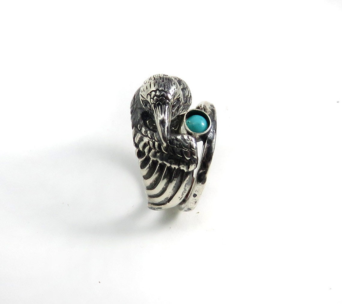 Black Raven Ring With Turquoise Companion - Sculpted Double Ring in ...