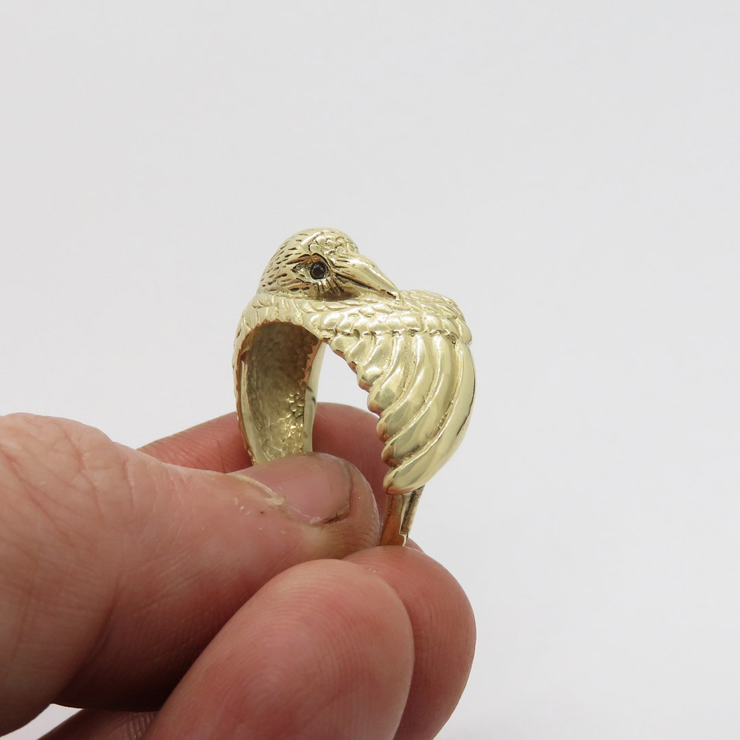 Raven Ring in 14K Yellow Gold With Black Diamond Eyes - Pagan Wedding ...