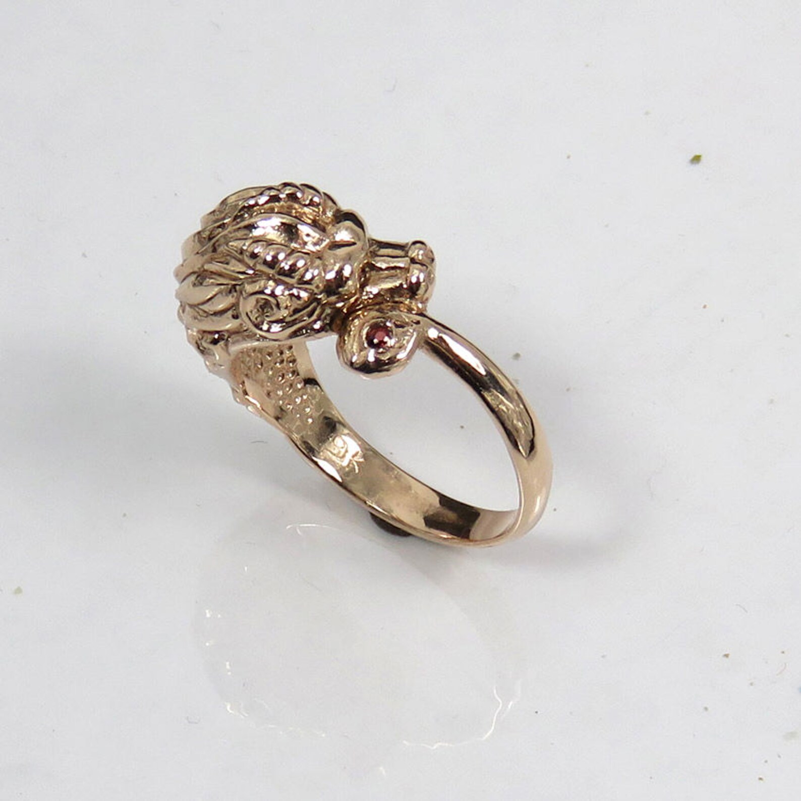 9K Rose Gold Dragon Ring With Garnet - Animal Ring - Totem Ring - Year ...