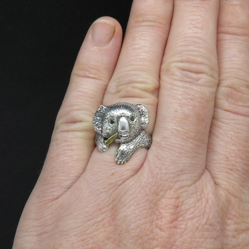 Cute Koala Ring With Black Diamond Eyes and 14K Yellow Gold - Etsy