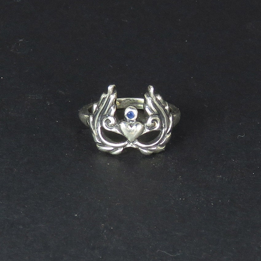 Mask Ring Winged Heart Ring Sterling Silver Sapphire Ring | Etsy