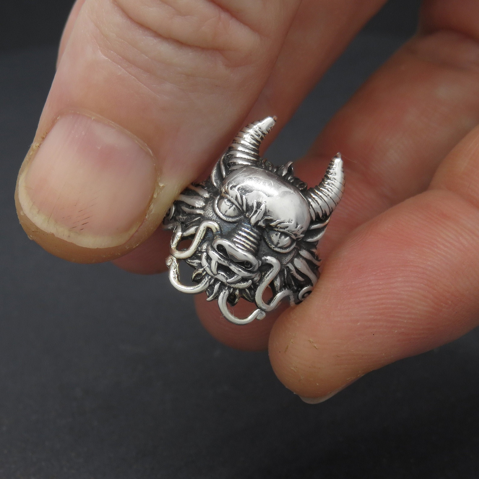 Eastern Dragon Head Ring Sterling Silver Demon Ring | Etsy