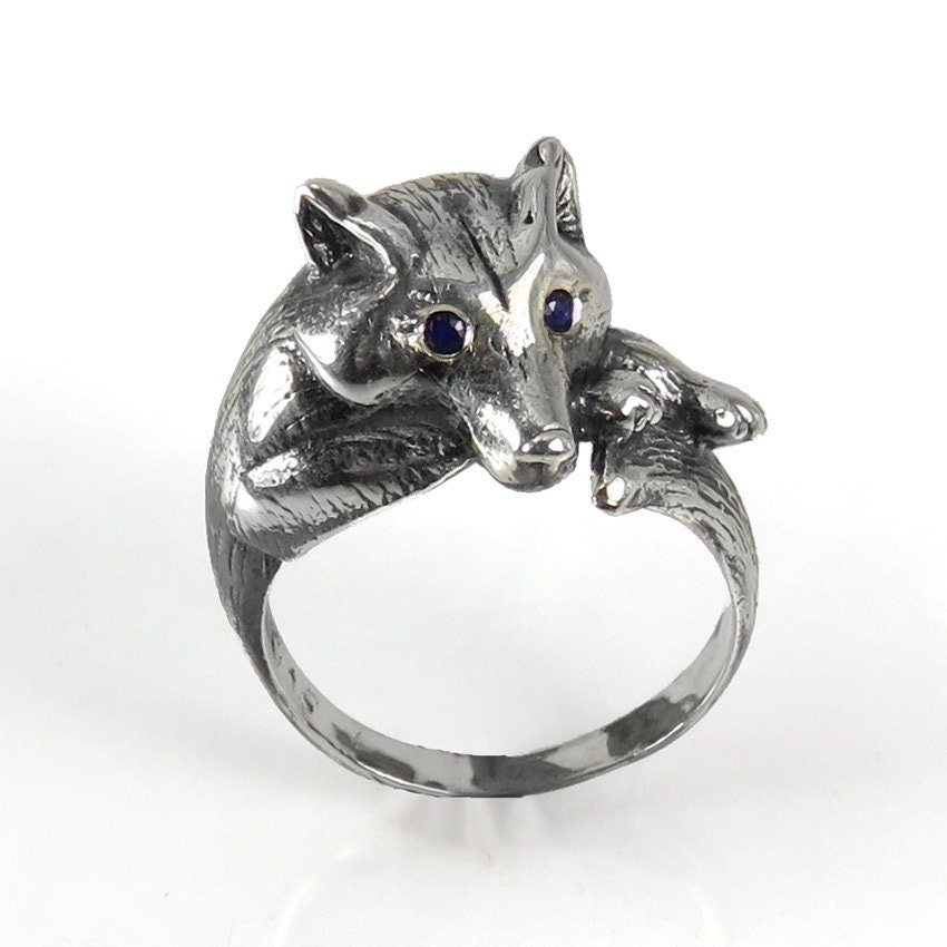 Wolf Ring with Sapphire Eyes September Birthstone Jewelry | Etsy