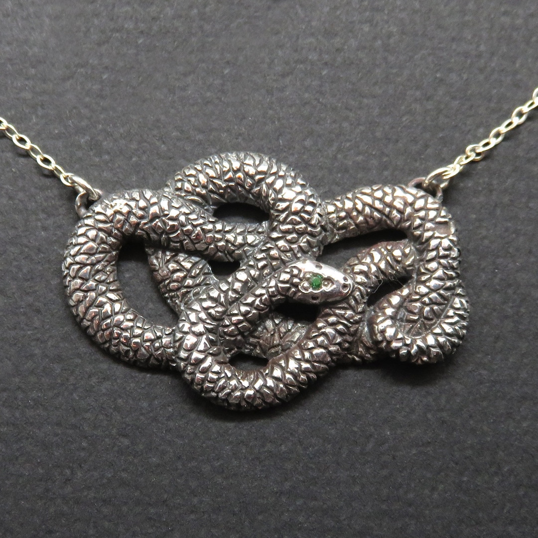 Serpent Pendant - Twisted Snake Necklace With Emerald - Sterling Silver ...