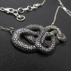 Serpent Pendant - Twisted Snake Necklace With Emerald - Sterling Silver ...