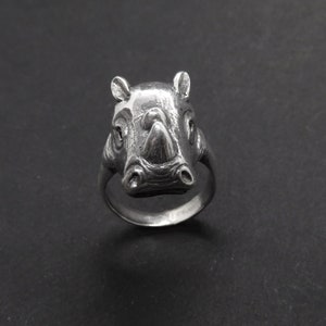 Rhinoceros Ring With Black Diamonds - Chunky Animal Ring in Sterling ...
