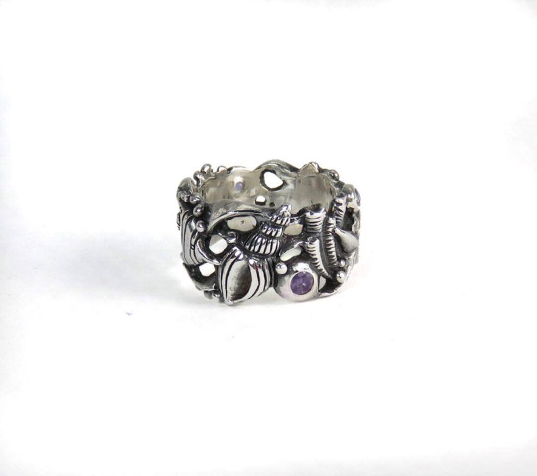 Ocean Ring - Underwater World Ring With Iolites - Sculpted Sterling ...